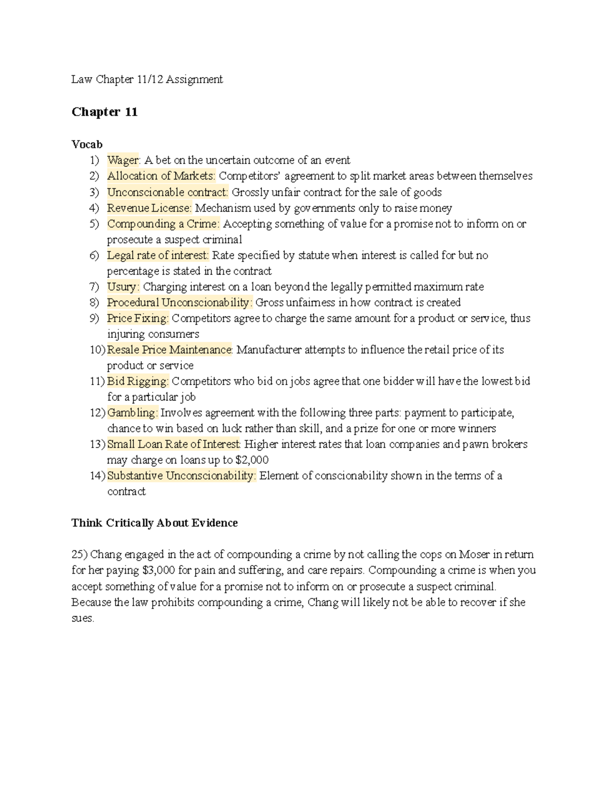 Law Chapter 11 & 12 - Law Chapter 11/12 Assignment Chapter 11 Vocab 1 ...
