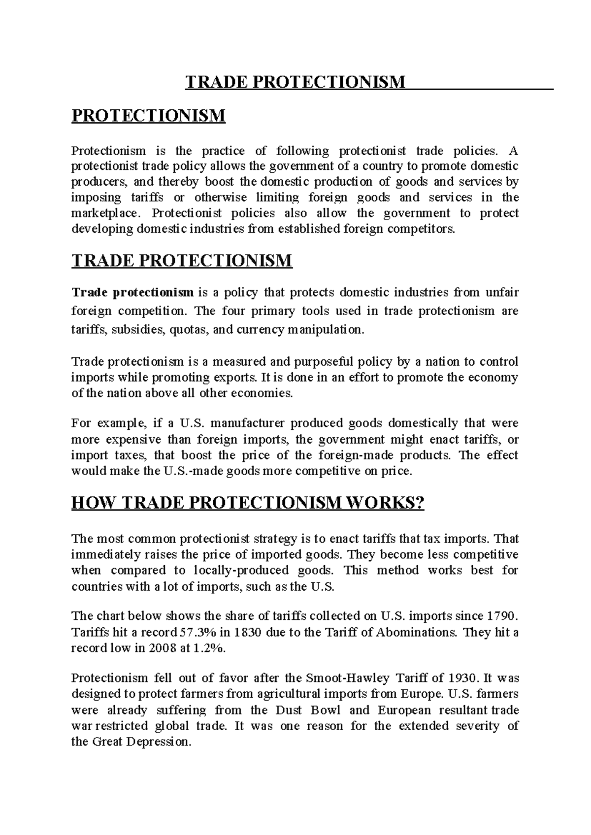 Trade protectionasim - economics 3 - TRADE PROTECTIONISM PROTECTIONISM ...