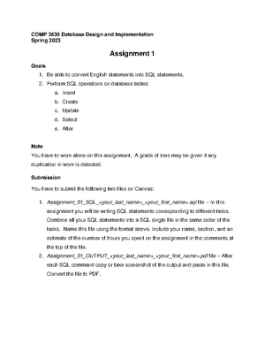 Assignment 02 - design relationships - COMP 3630 Database Design and Implementation Spring 2023 ...