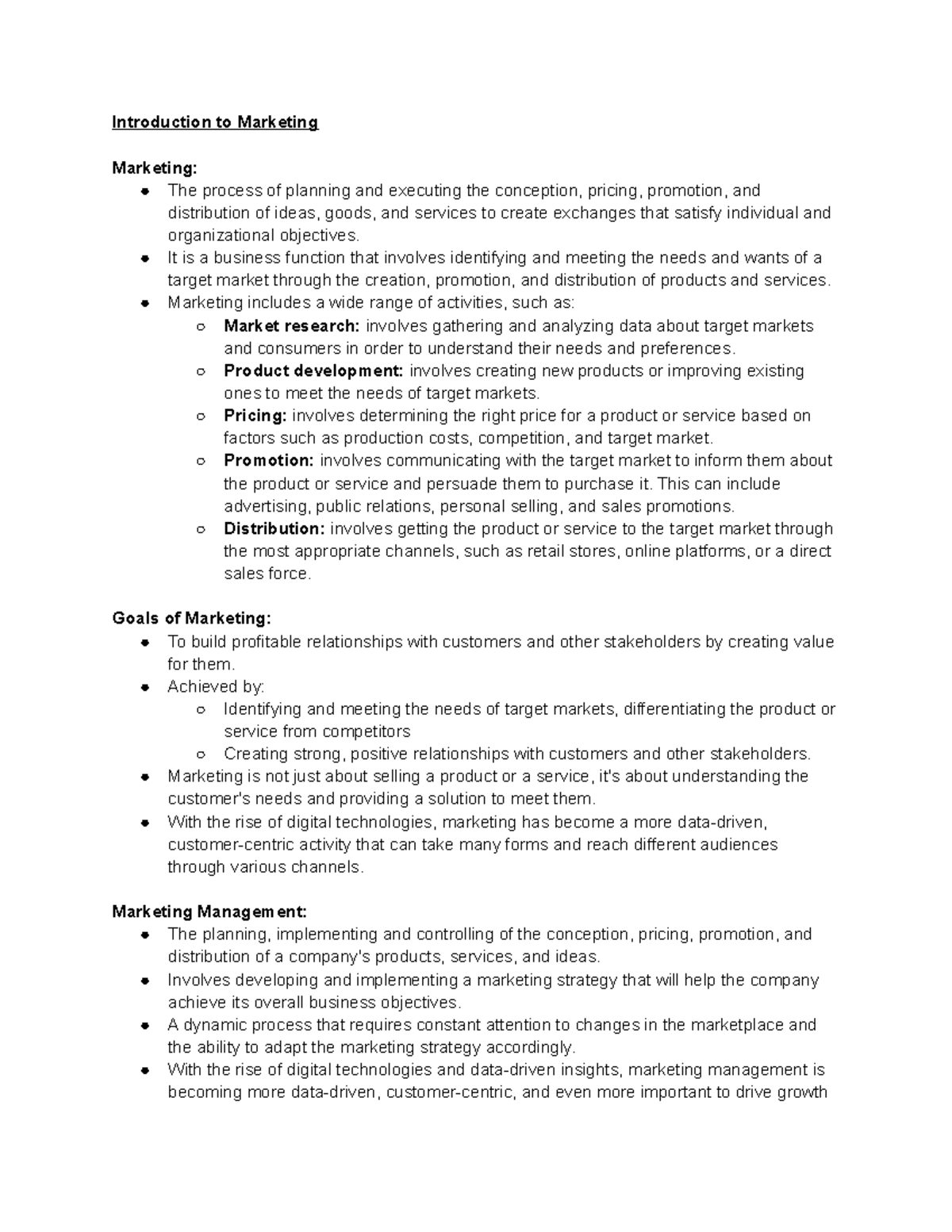 Introduction to Marketing - Introduction to Marketing Marketing: The ...