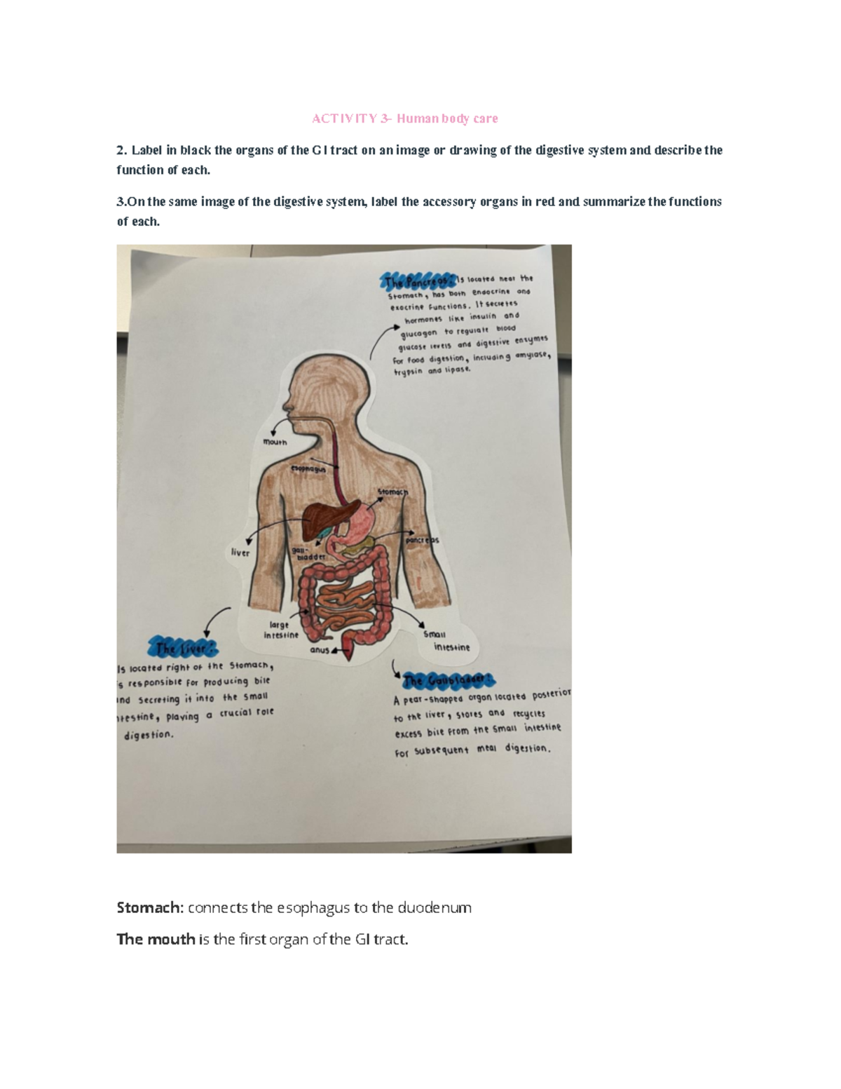 Activity 3 - Human body care - ACTIVITY 3- Human body care 2. Label in ...
