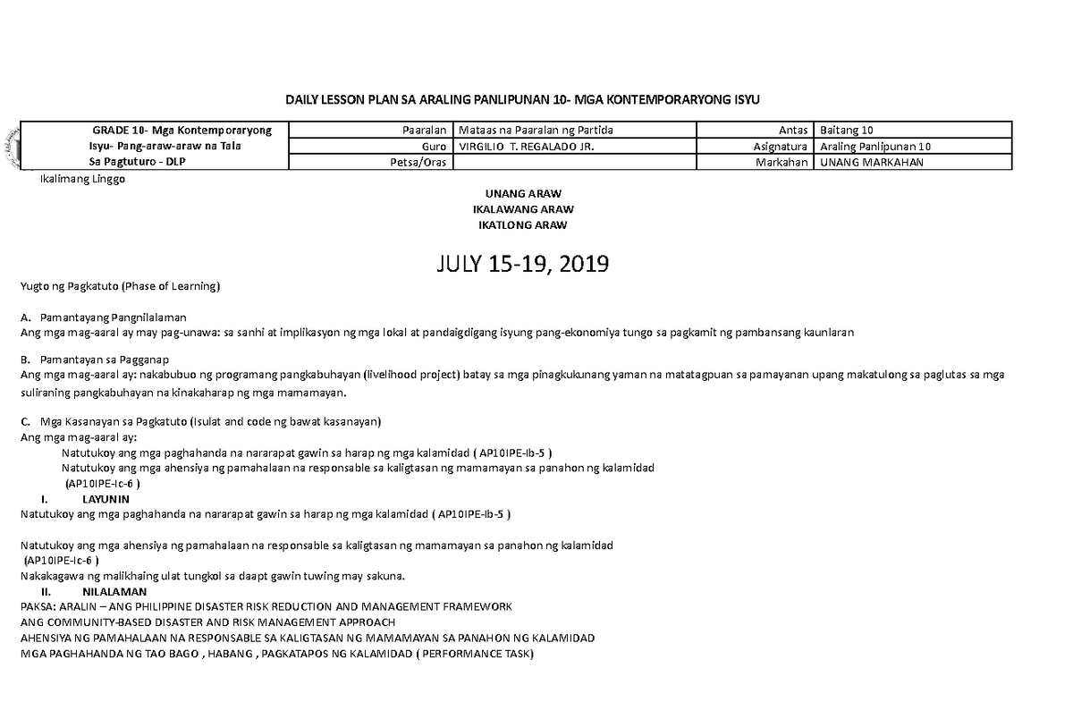 420680708 Dlp New Format AP Disaster Management - DAILY LESSON PLAN SA ...