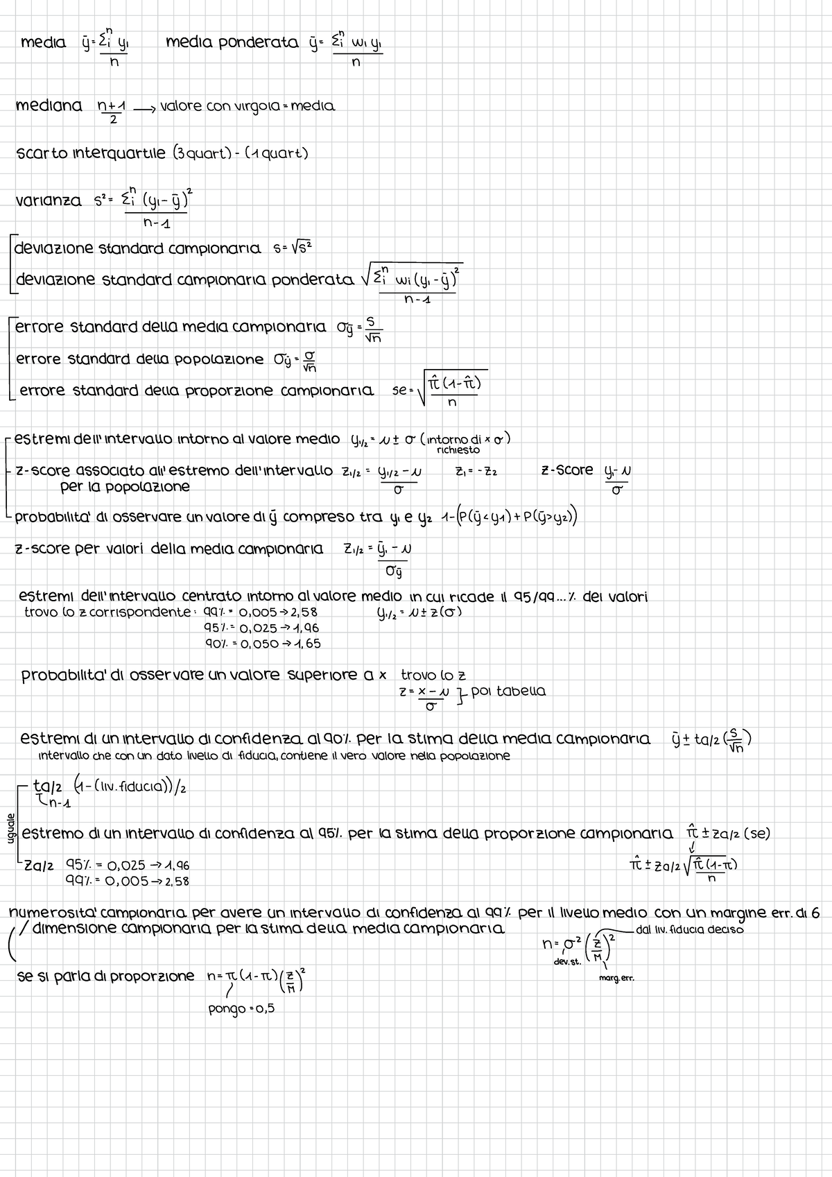 Formule Statistica - media i = Ey media ponderata je E wiyi M M mediand n + 1 = valore con ...
