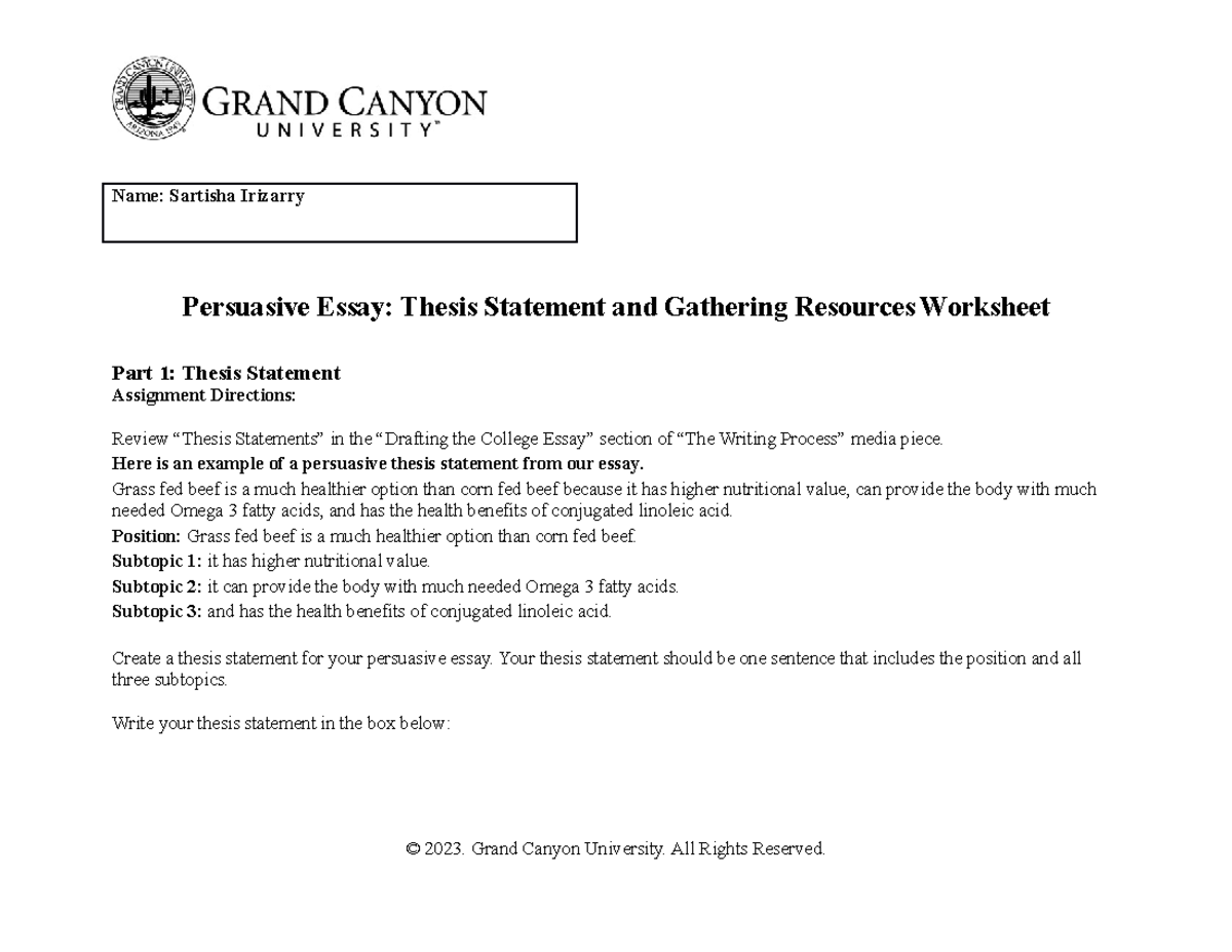 Professor Elizabeth Thesis - PHI-105 - GCU - Studocu
