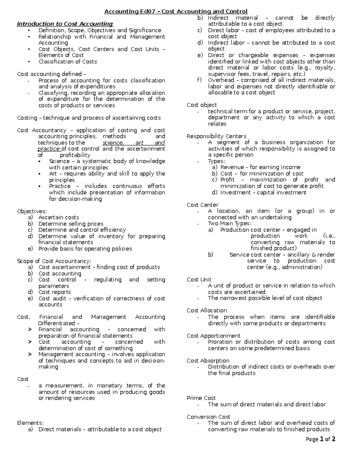 Acctg Ed07 - Introduction to Cost Accounting - Accounting Ed07 – Cost Accounting and Control ...