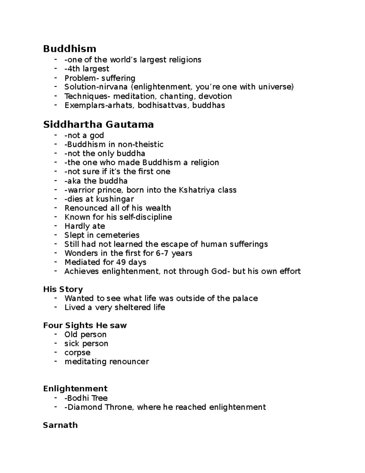 Buddhism - Intro to Religion Notes, Early Part of the Semester ...