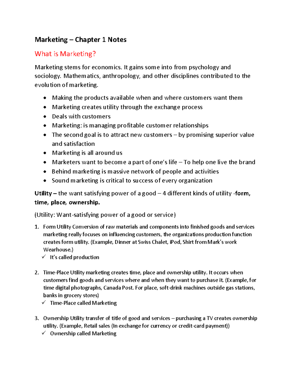 WHAT IS Marketing - Lecture notes 1 - Marketing – Chapter 1 Notes What ...