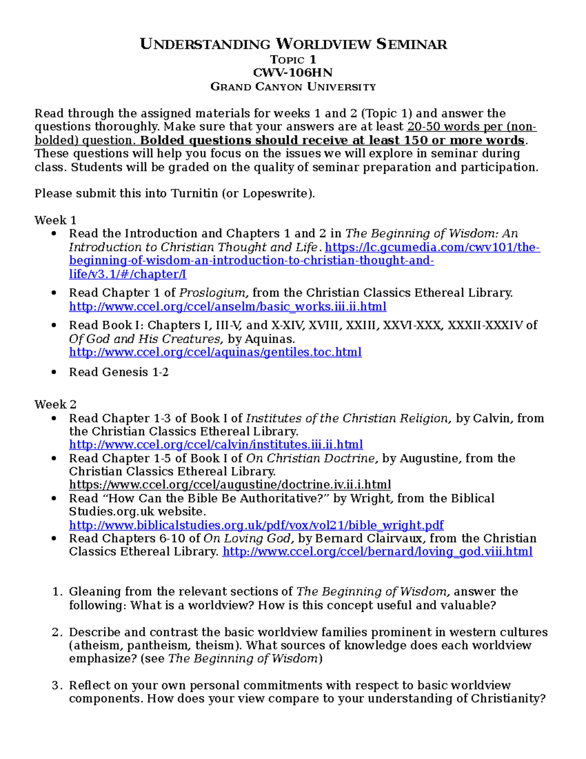 1 Understanding Worldview Seminar - UNDERSTANDING WORLDVIEW SEMINAR ...