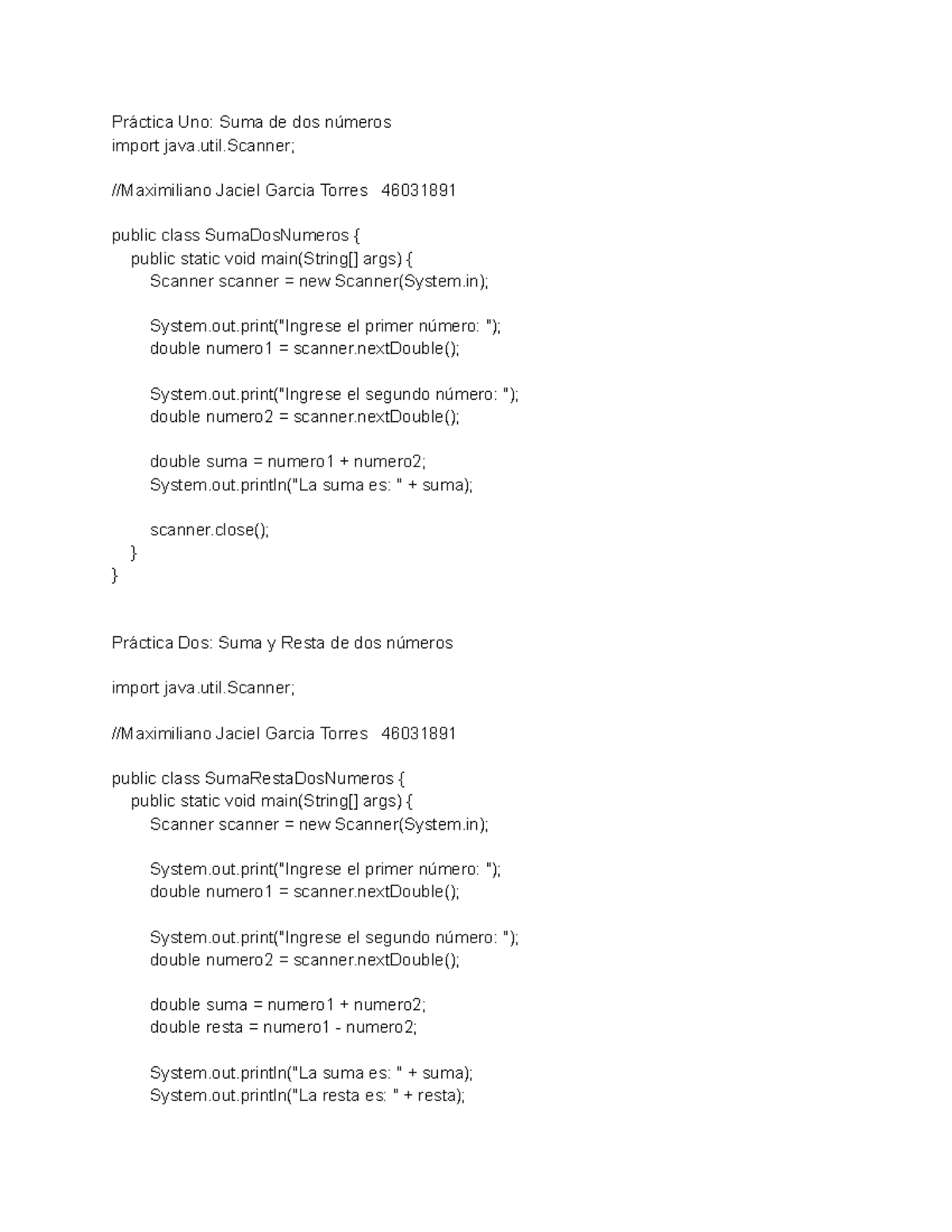 POO 1 - Trabajos de bb programacion orientada objetos - Práctica Uno: Suma de dos números import ...