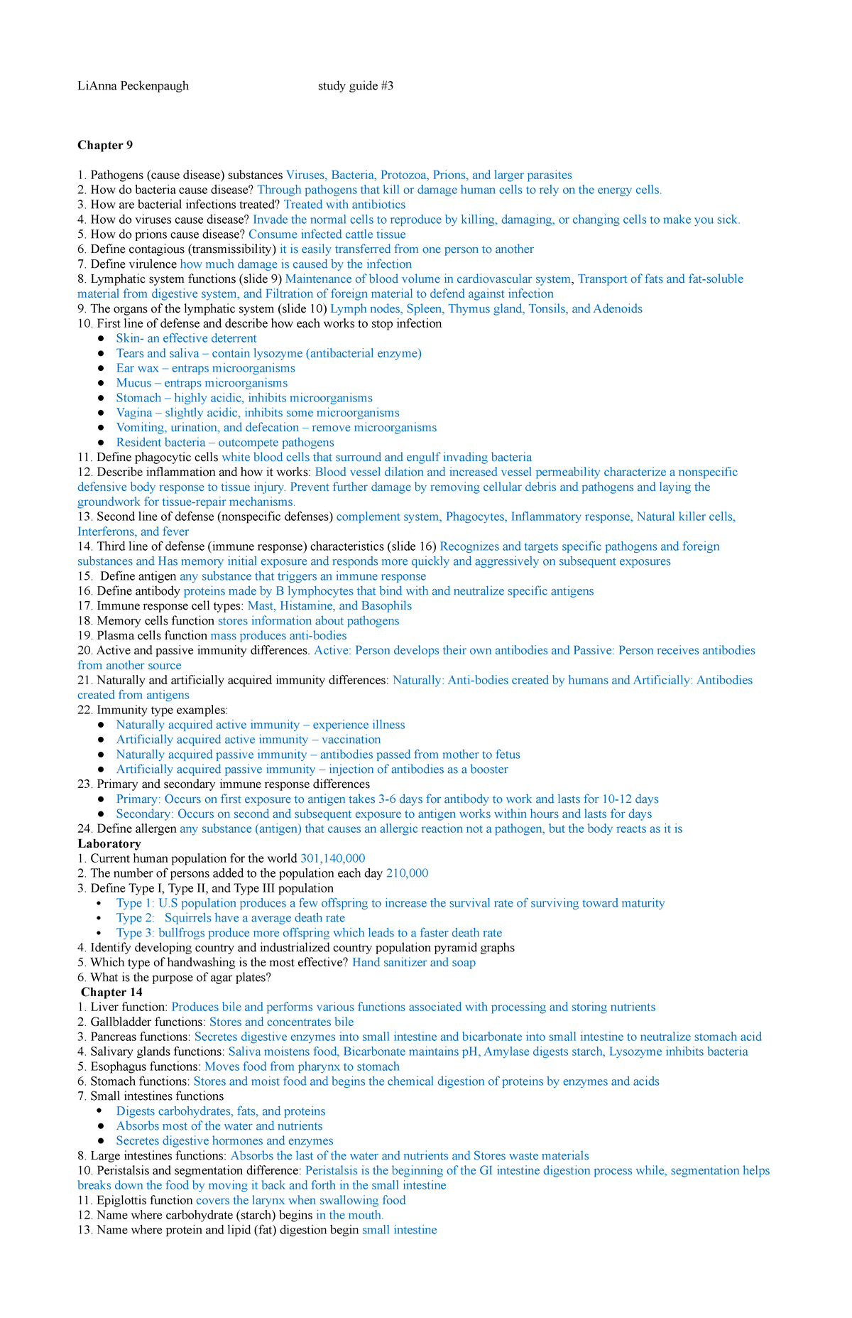 Study guide #3 - LiAnna Peckenpaugh study guide # Chapter 9 Pathogens ...