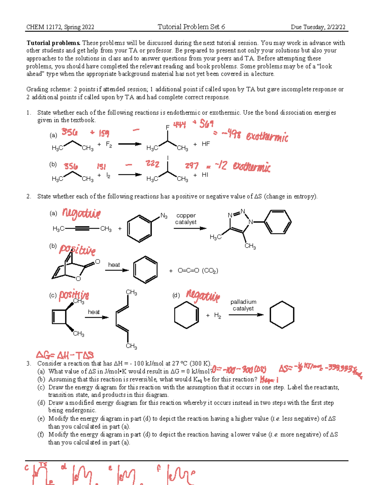 Tutorial 6 - CHEM 12172, Spring 2022 Tutorial Problem Set 6 Due Tuesday ...