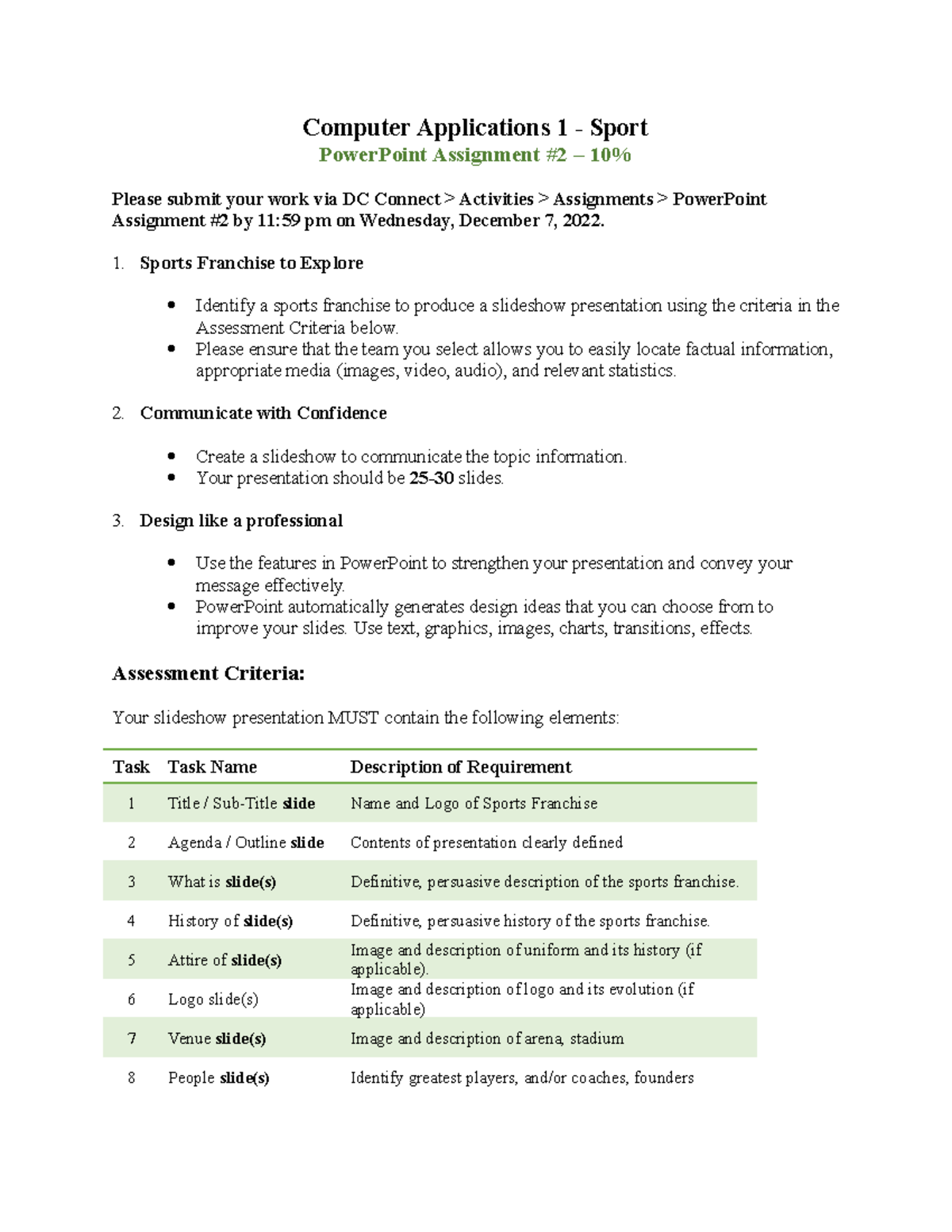 Power Point Assignment #2 - Completing Your Presentation - Computer ...