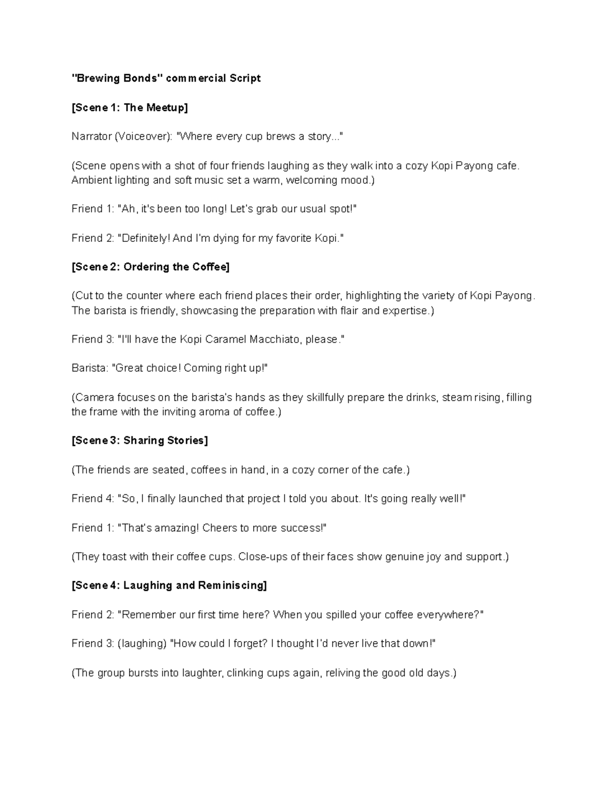 Brewing Bonds commercial Script - "Brewing Bonds" commercial Script ...
