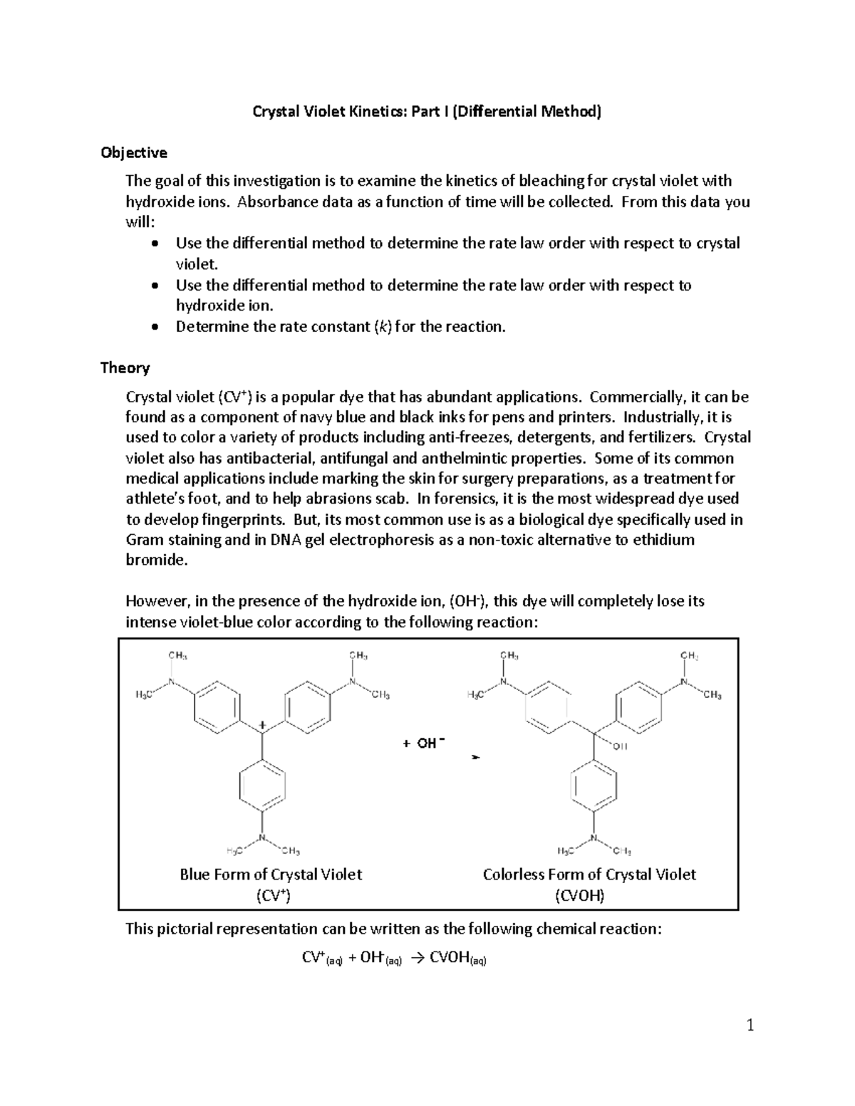 CV 1 F21 Lab Handout - hi broooooo - Crystal Violet Kinetics: Part I ...