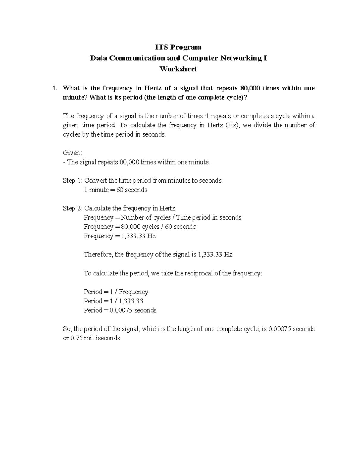 Worksheet Its Program Data Communication And Computer Networking I Worksheet What Is The