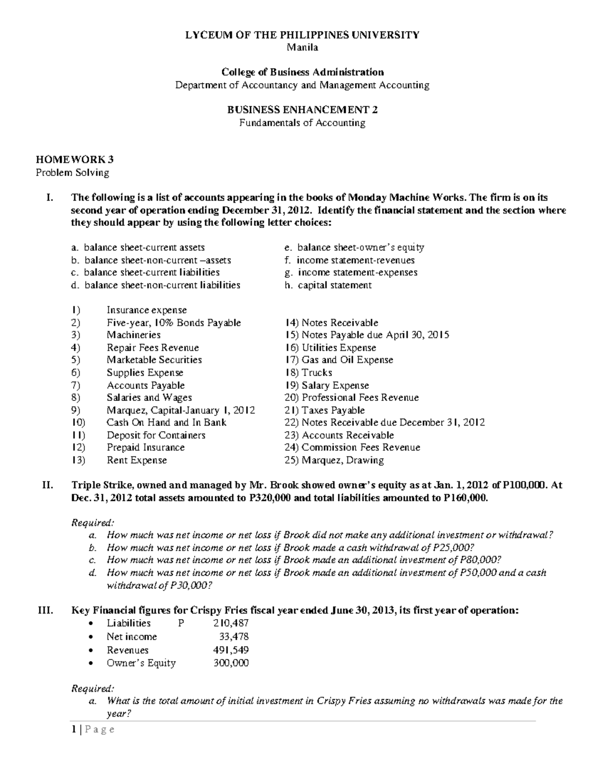Homework 3 - Journal Entries, Trial Balance, Financial Statement ...