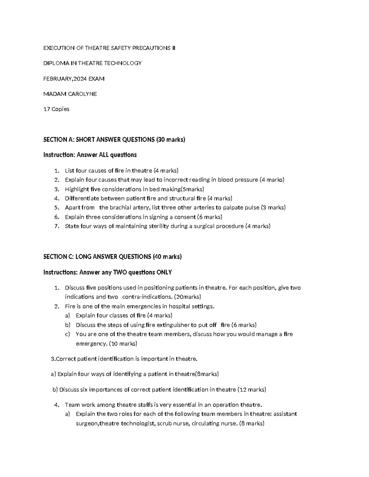 Diploma IN Theatre Technology, Safety Precautions 11 - EXECUTION OF ...