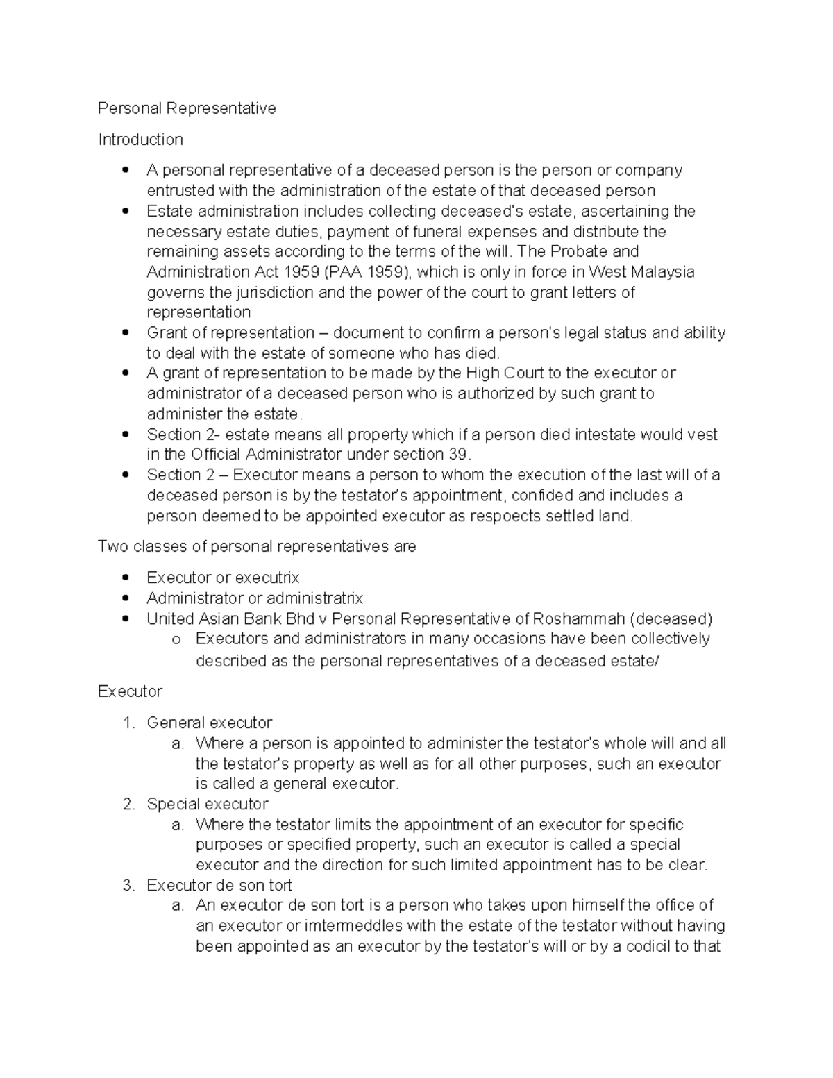 Personal Representative - The Probate and Administration Act 1959 (PAA ...