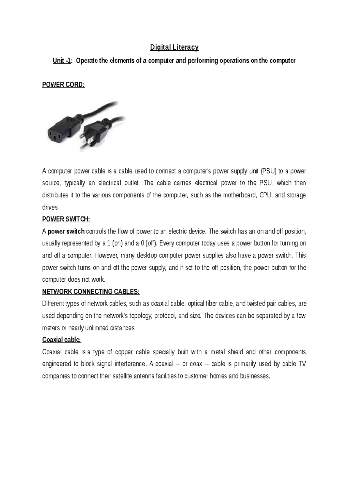 Digital Literacy - Digital Literacy Unit -1: Operate the elements of a ...