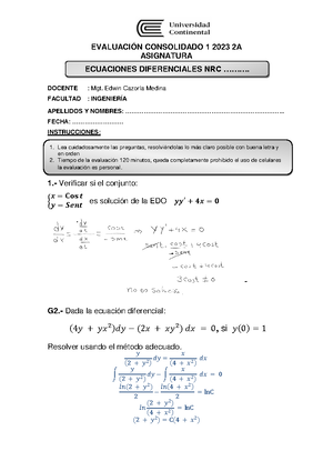 Evaluación final Ecuaciones diferenciales - Evaluación Final (Tipo) 2023- Semipresencial ...