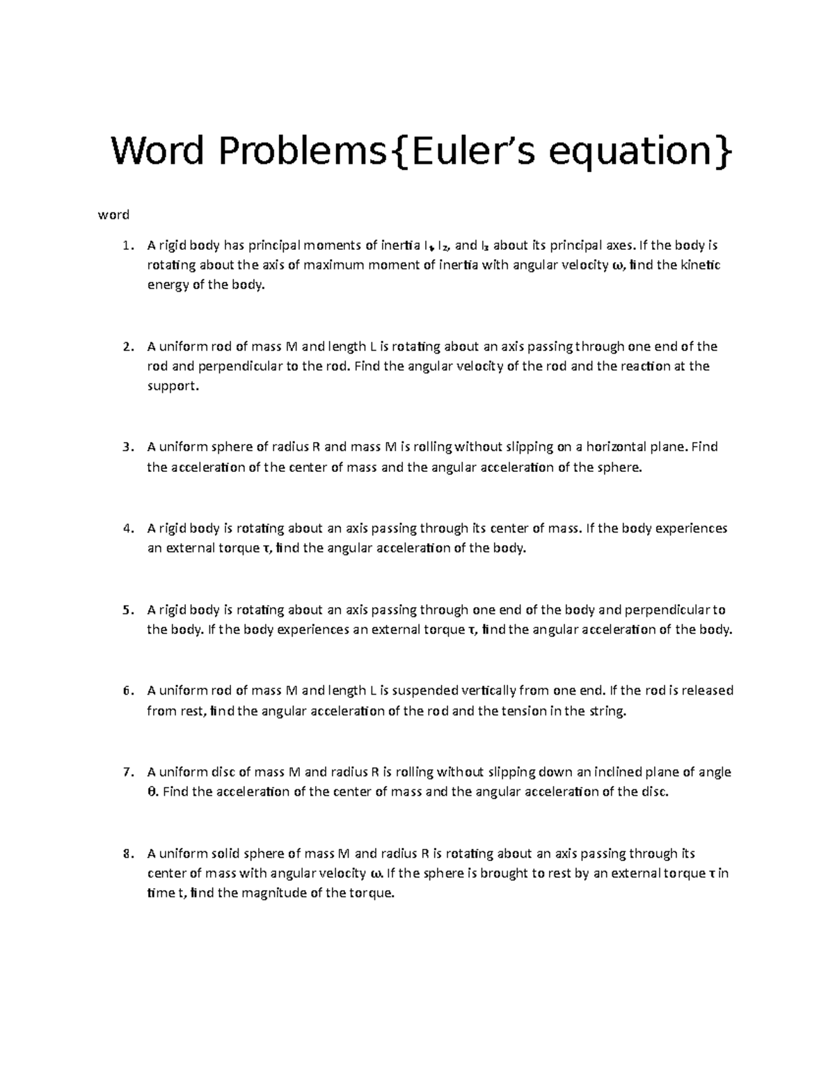 Word Problems.{Euler's Equations} - Word Problems{Euler’s equation ...