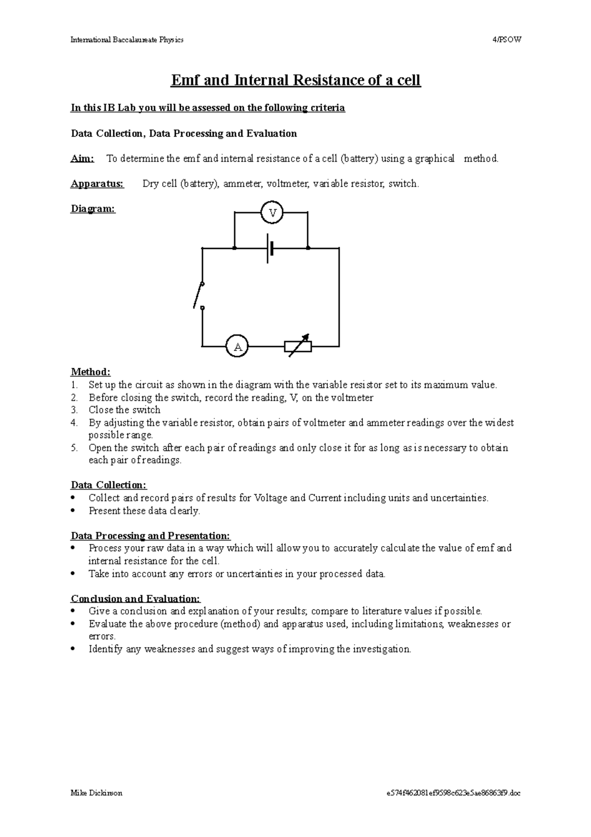 EMF worksheet and practice - International Baccalaureate Physics 4/PSOW ...