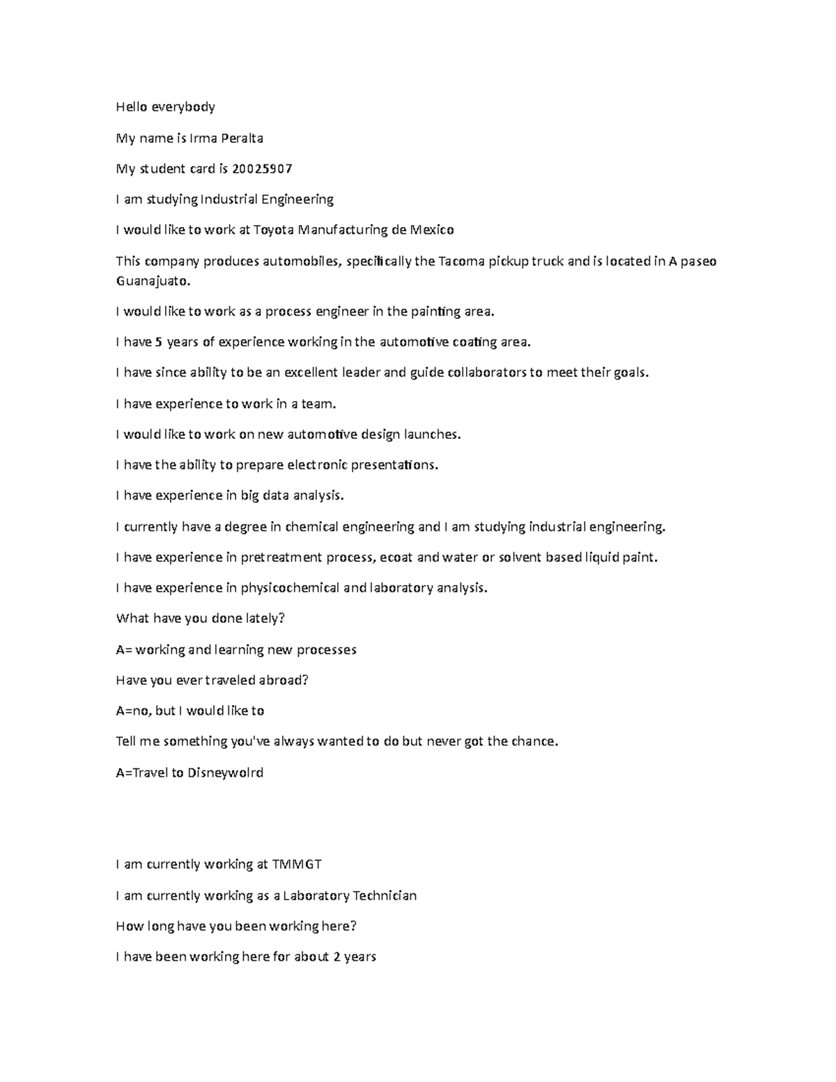 Assignment 4 Audio file Ingles III - Hello everybody My name is Irma ...