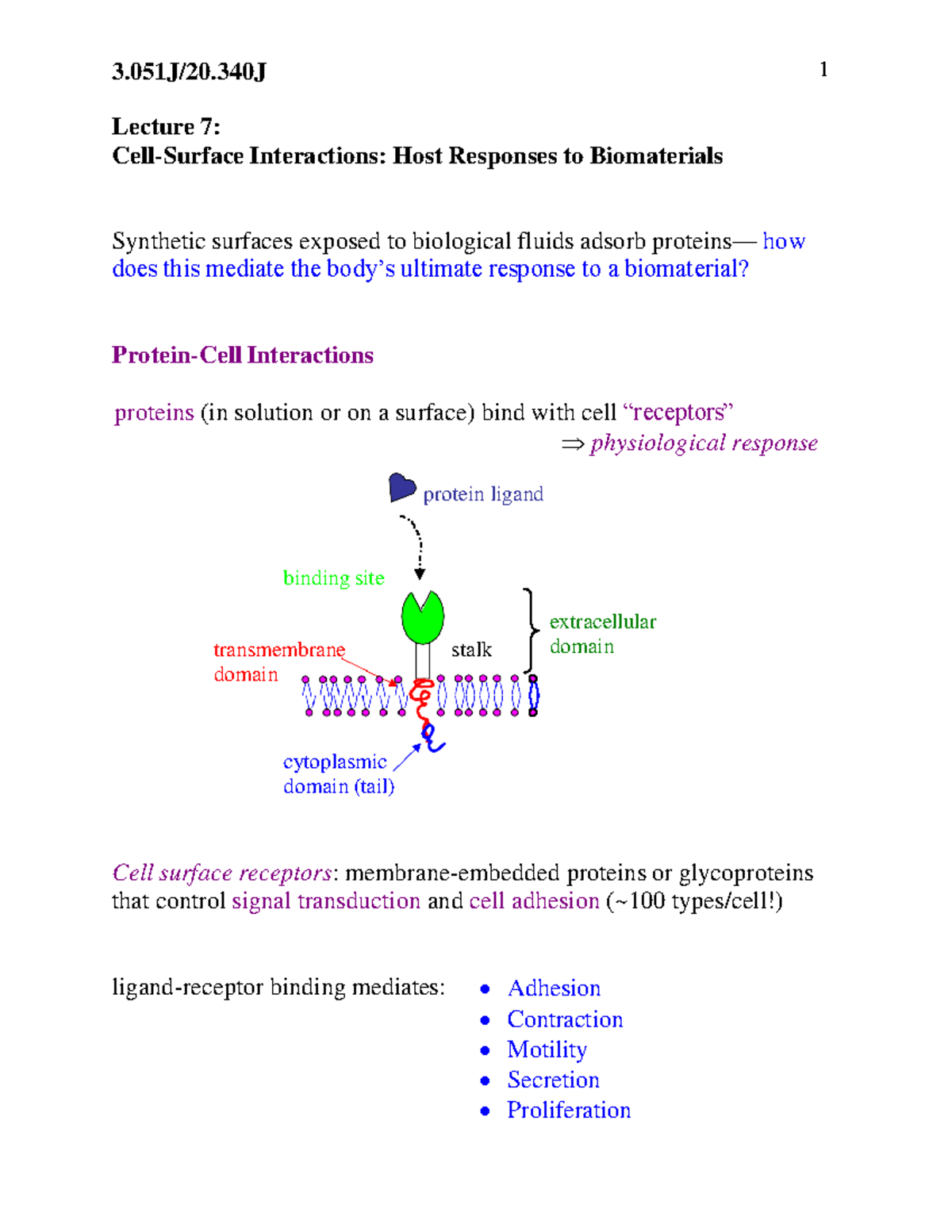 Cell-Surface Interactions Host Response to Biomaterials - Lecture 7 ...