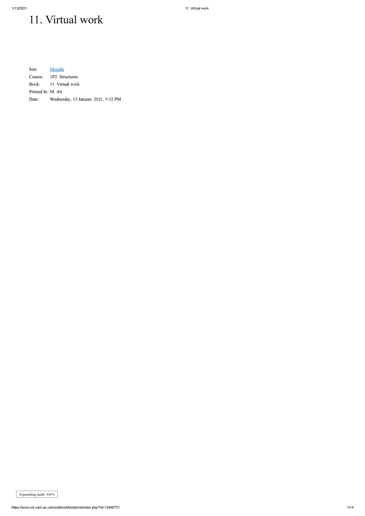 L11 Virtual Work.pdf - 11. Virtual work Site: Moodle Course: 1P2 ...