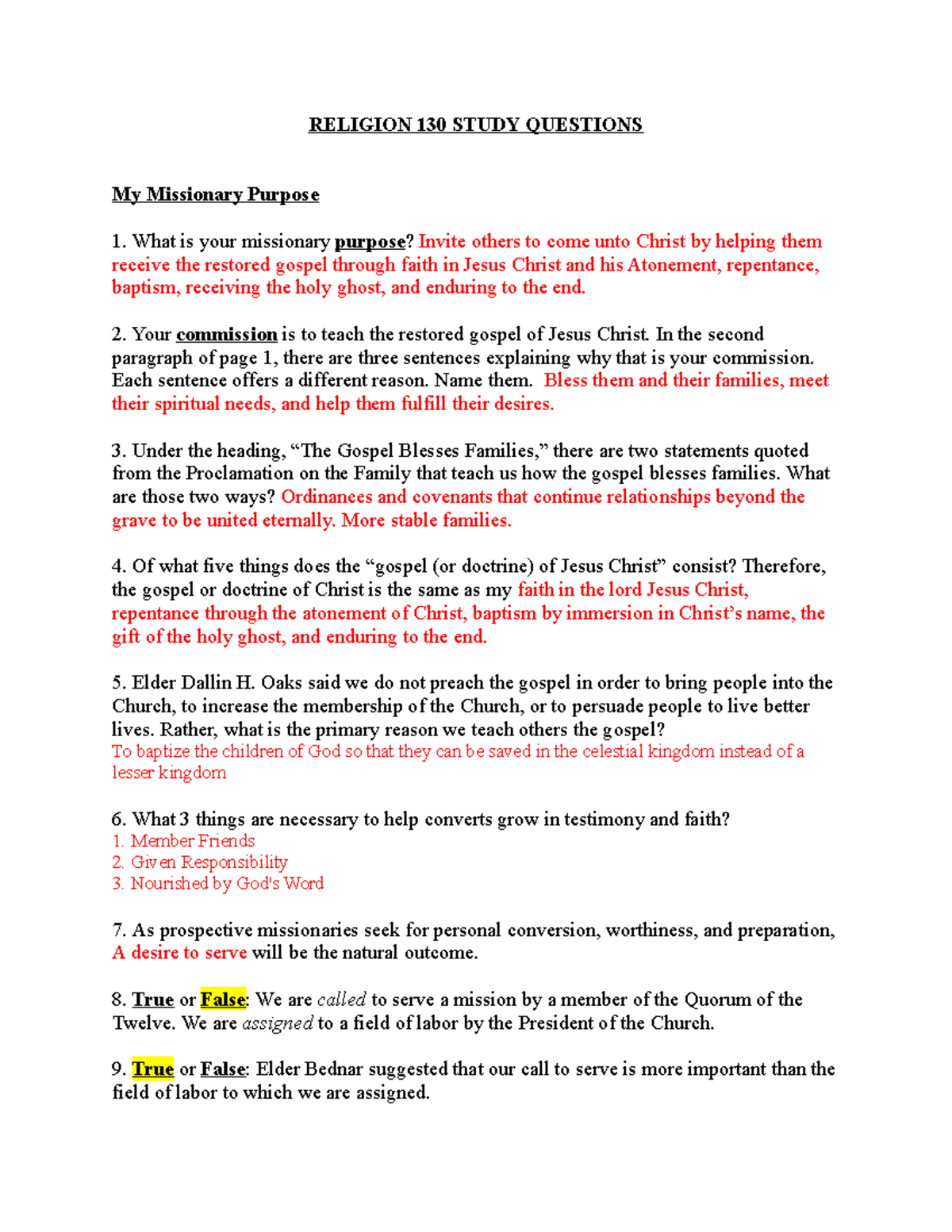 REL C Study Questions - RELIGION 130 STUDY QUESTIONS My Missionary ...