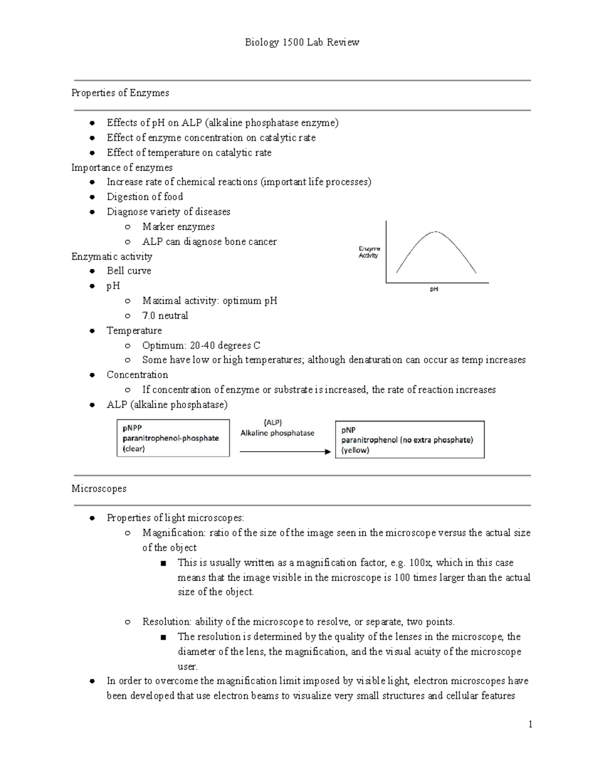 Biology Lab Review 4 - Biology 1500 Lab Review Properties of Enzymes ...