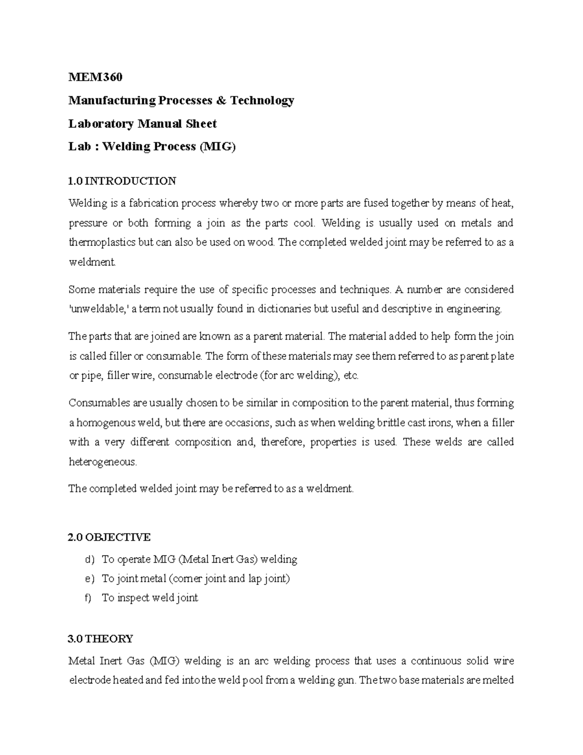 MEM360 LAB Report ( Welding GMAW) - MEM 360 Manufacturing Processes ...
