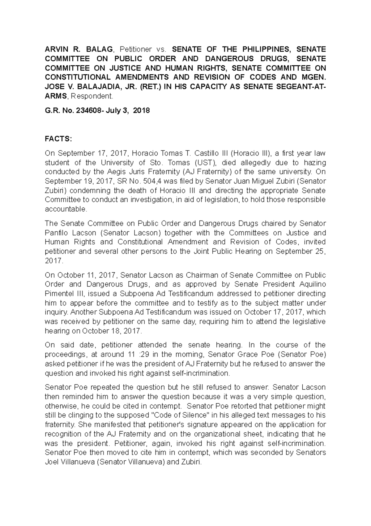 4. Balag vs. Senate of the Philippines - ARVIN R. BALAG, Petitioner vs ...