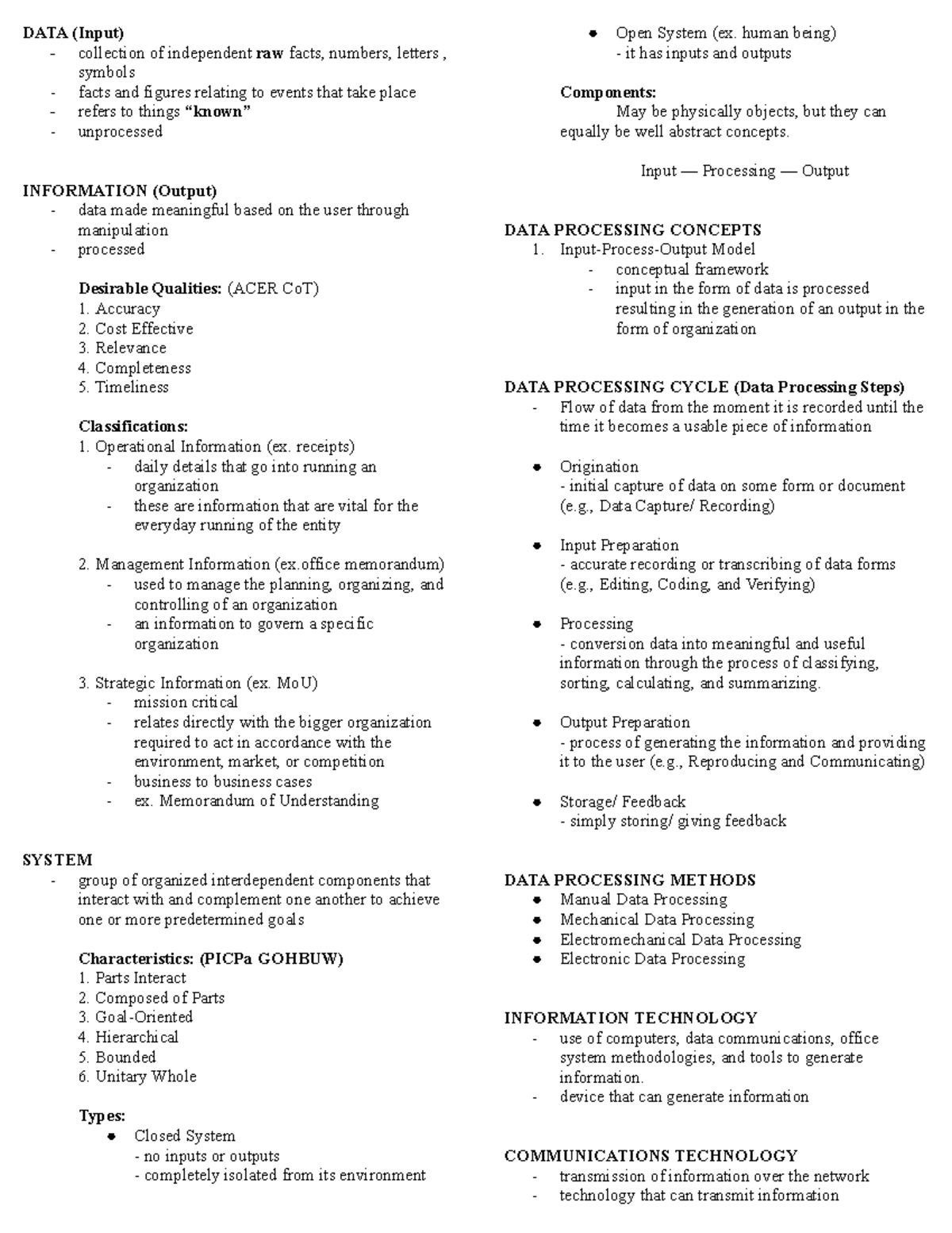 Introduction to Information Technology - DATA (Input) - collection of ...