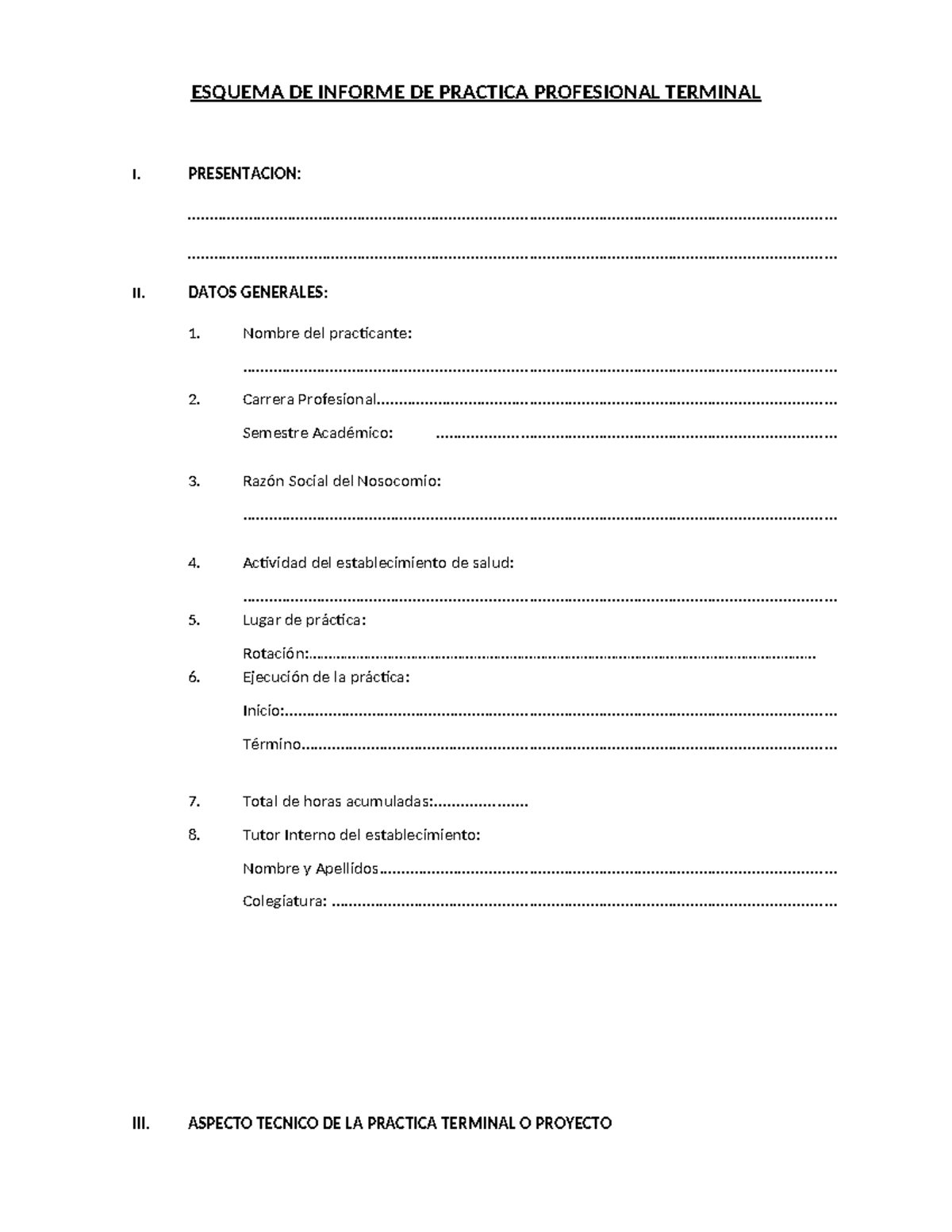 Esquema DE Practica Informe DE ENF - ESQUEMA DE INFORME DE PRACTICA PROFESIONAL TERMINAL I ...