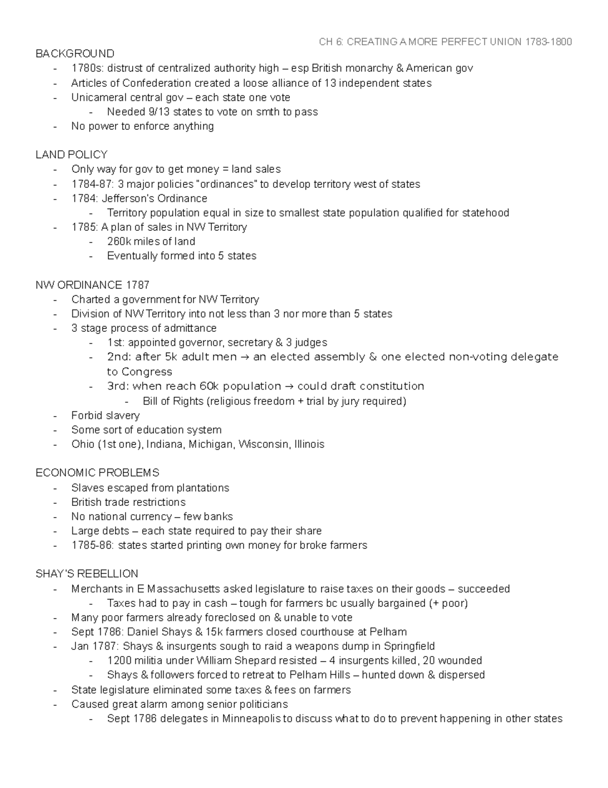 Ch 6 Creating a More Perfect Union 1783-1800 - BACKGROUND 1780s ...