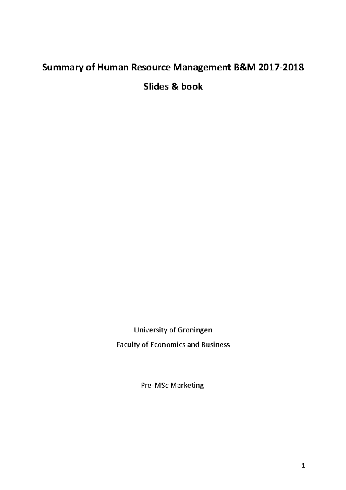 Summary of Human Resource Management - - Studeersnel