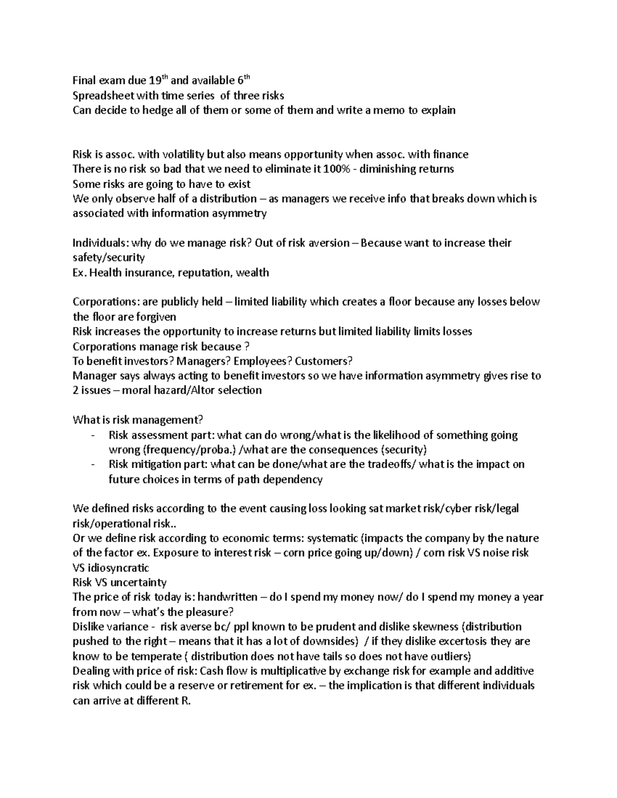 RMI review - Summary Risk Management & Insurance - Final exam due 19th ...