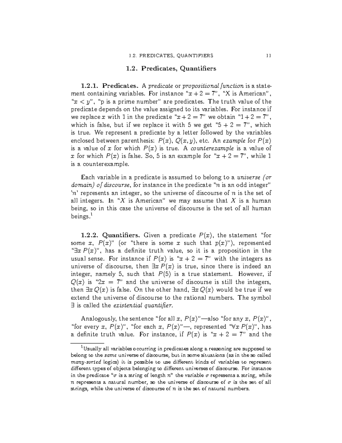 Predicates and Quantifiers - PREDICATES, QUANTIFIERS 11 Predicates ...