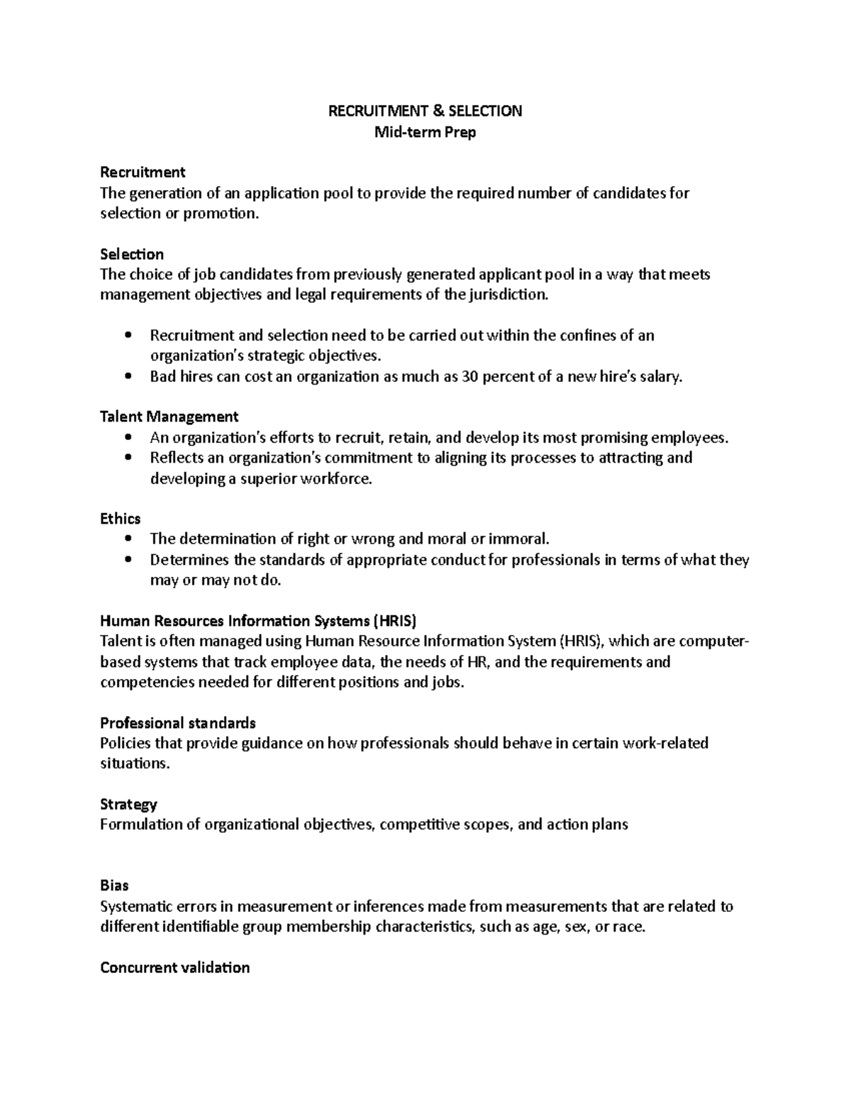 Recruitment-midterm - Midterm pre - RECRUITMENT & SELECTION Mid-term ...