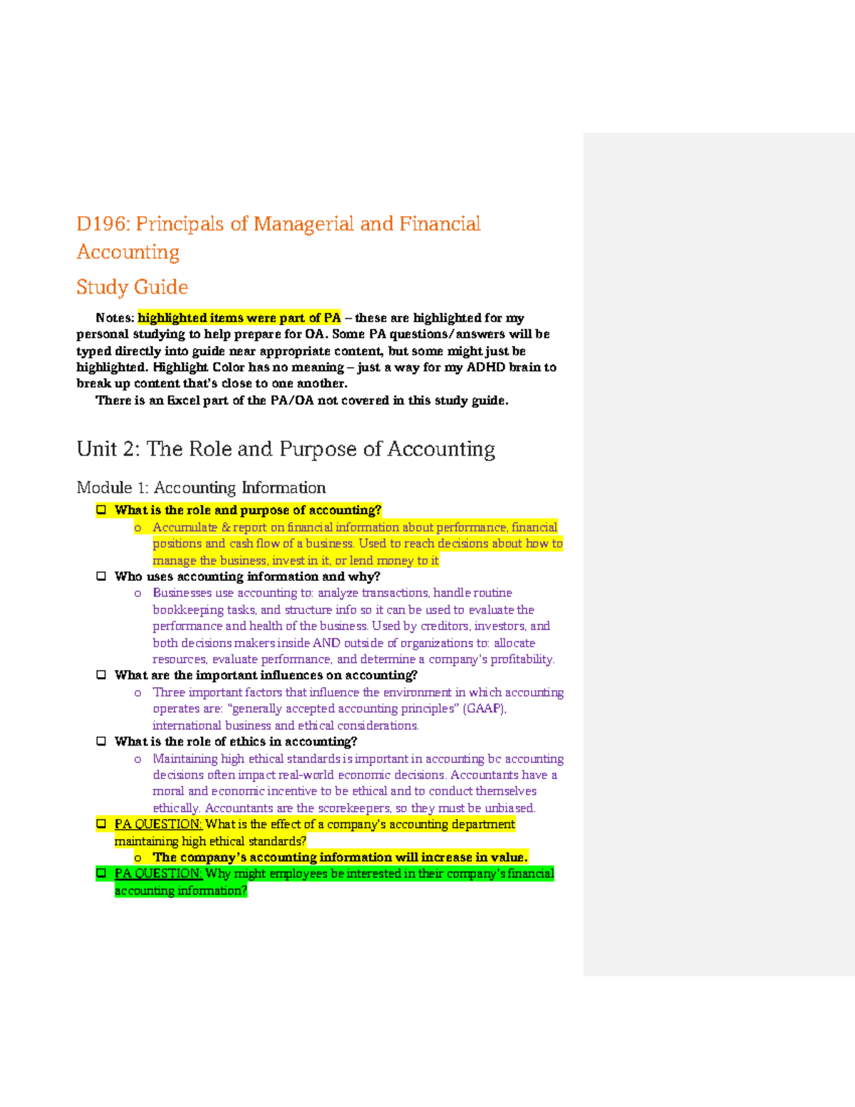 D0196 Study Guide - D196: Principals of Managerial and Financial ...