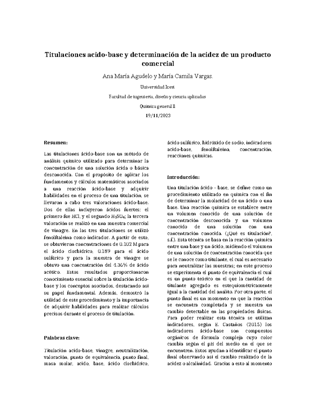 Titulaciones acido-base y determinación de la acidez de un producto ...