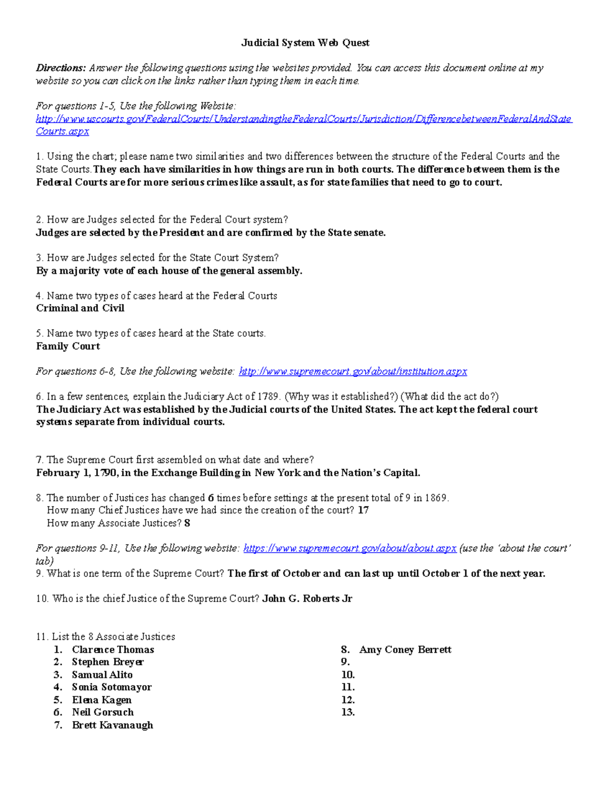 Copy of Judicial Branch Webquest - Judicial System Web Quest Directions ...