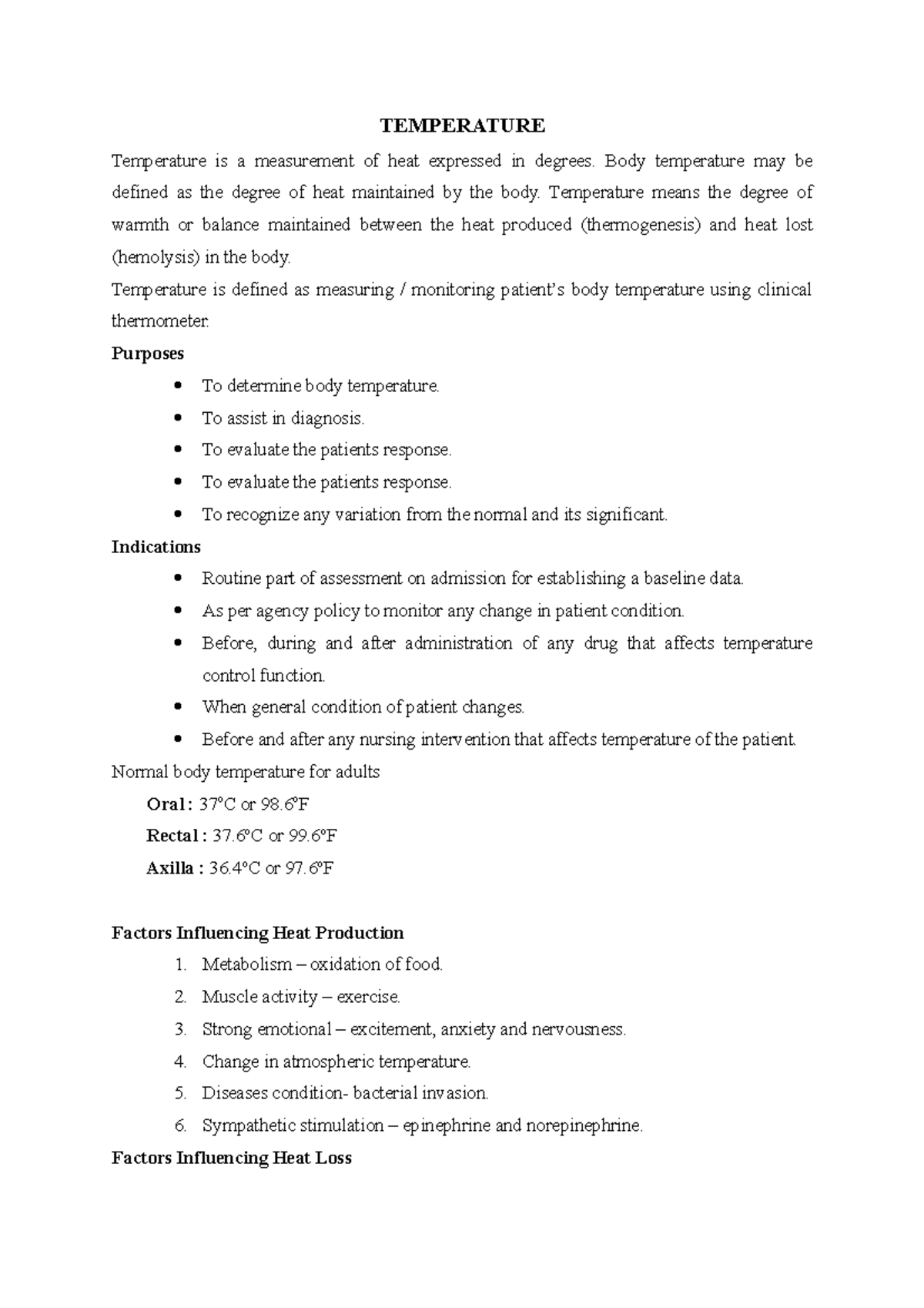 Temperature messurement - TEMPERATURE Temperature is a measurement of ...