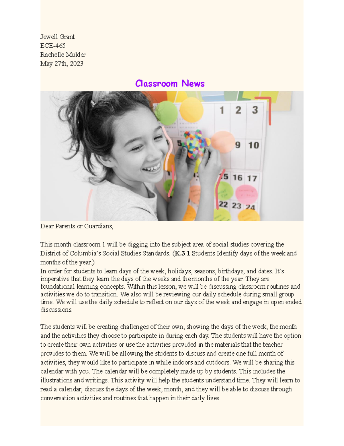 ECE-465 Newsletter - N/a - Jewell Grant ECE- Rachelle Mulder May 27th ...