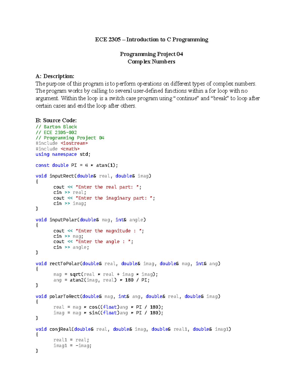 Ece 2305 Programming Project 04 Ece 23 05 Introduction To C Programming Programming Project
