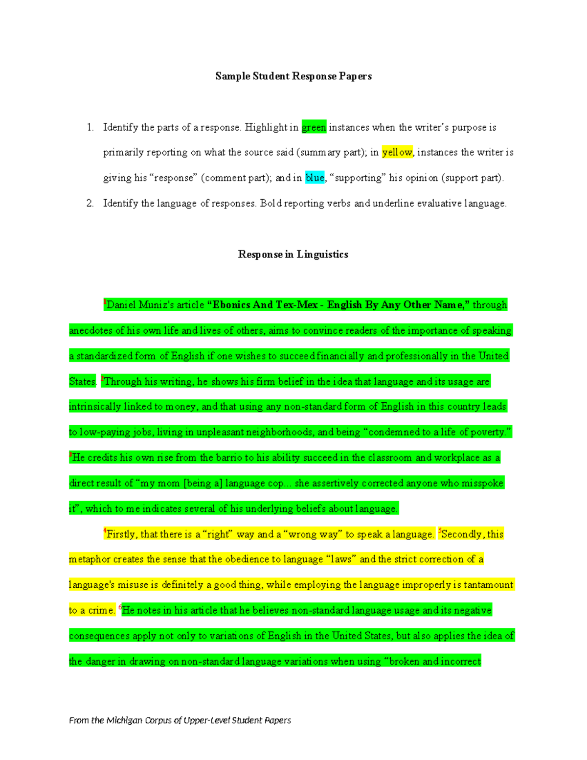 Sample Responses Muniz and Frankl - Sample Student Response Papers ...