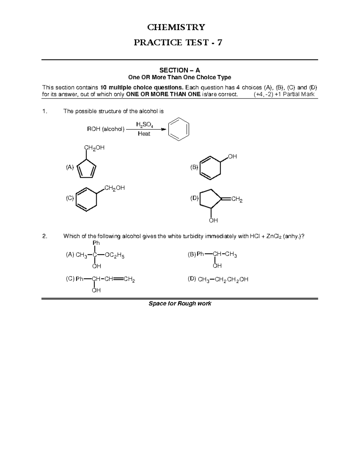 Chemistry Practice Test - 7 - SECTION – A One OR More Than One Choice ...