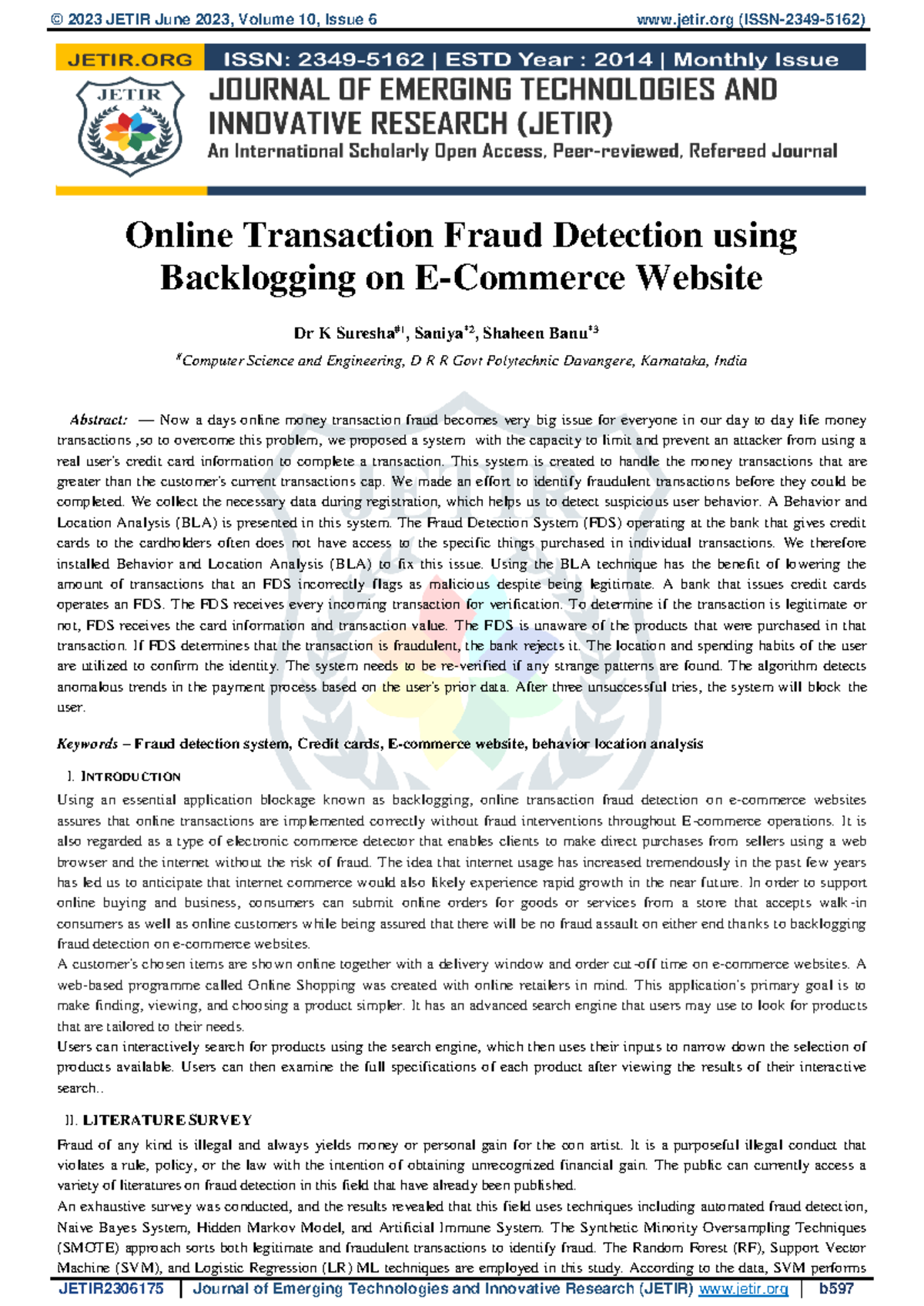 Jetir 2306175hxhdbbdnd - Online Transaction Fraud Detection using ...