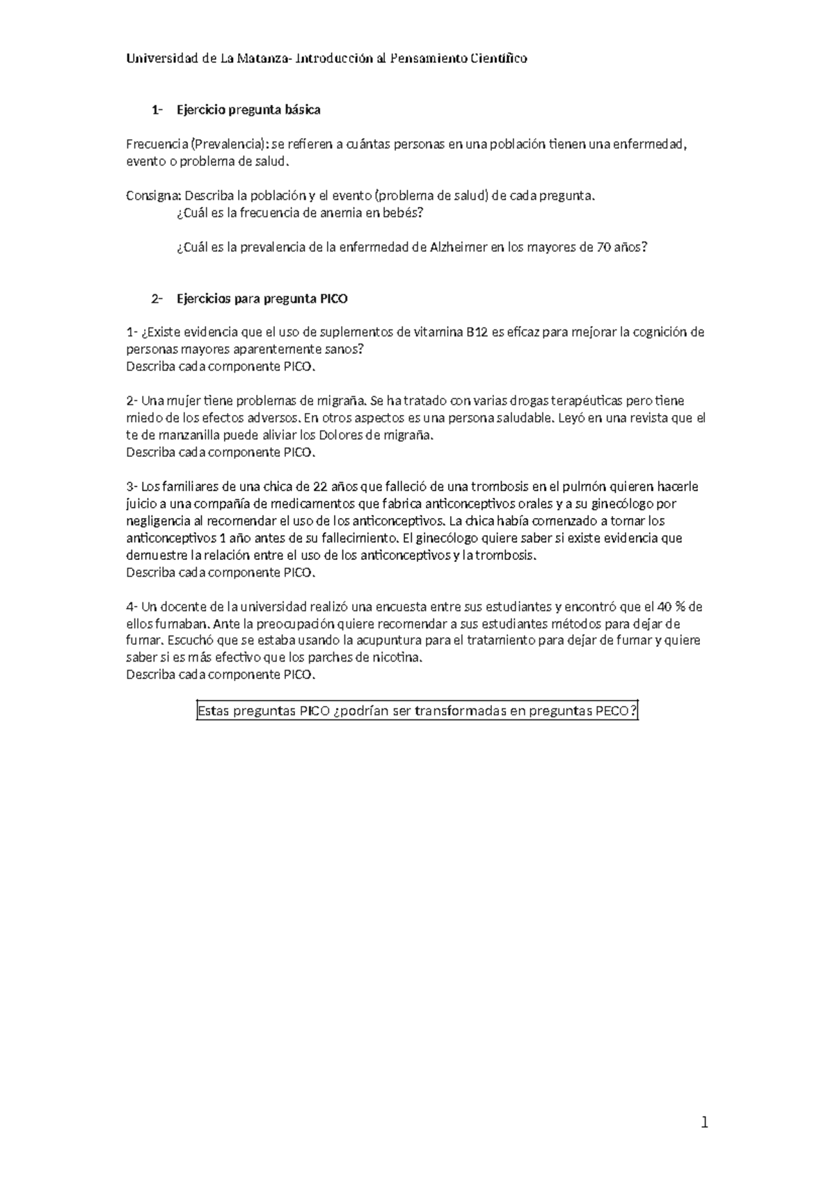 Ejercicios-Basica-PICO-PECO - Universidad de La Matanza- Introducción ...